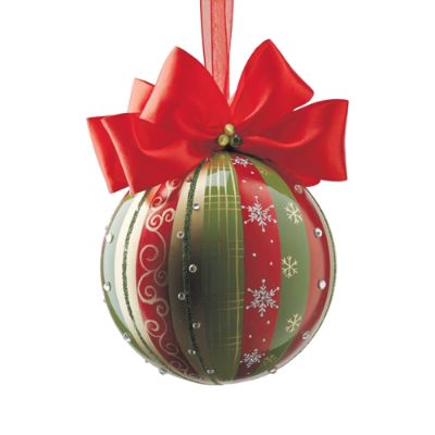 Set of Four Painted Ornaments with Bows and Crystals | Frontgate