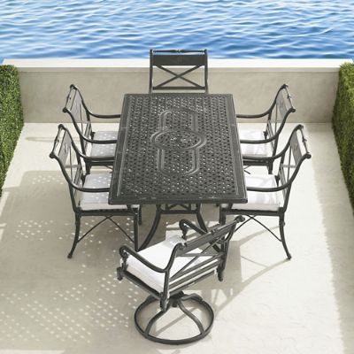 Carlisle 7-pc Slate Aluminum Dining Set with Cast-Top Table & Swivel Chairs