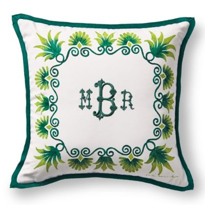 Anthemion Monogrammed Jade Outdoor Pillow | Frontgate