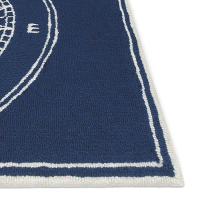 Compass Door Mat & Hand-Hooked Durable Indoor/Outdoor Nautical Design