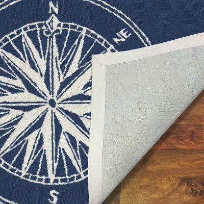 Compass Door Mat & Hand-Hooked Durable Indoor/Outdoor Nautical Design