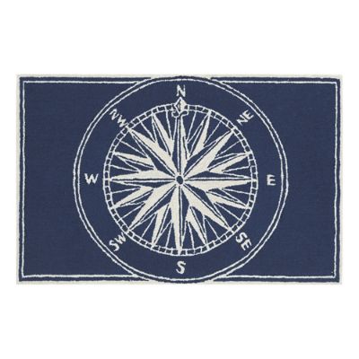 Compass Door Mat & Hand-Hooked Durable Indoor/Outdoor Nautical Design