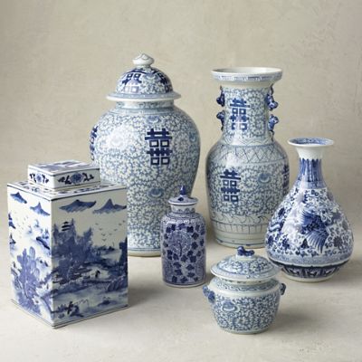 Blue Ming Ceramic Collection Authentic Chinoiserie Vases & Jars