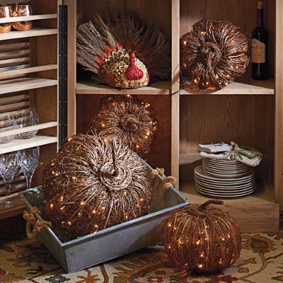 Pre-lit Grapevine Halloween Pumpkins | Frontgate